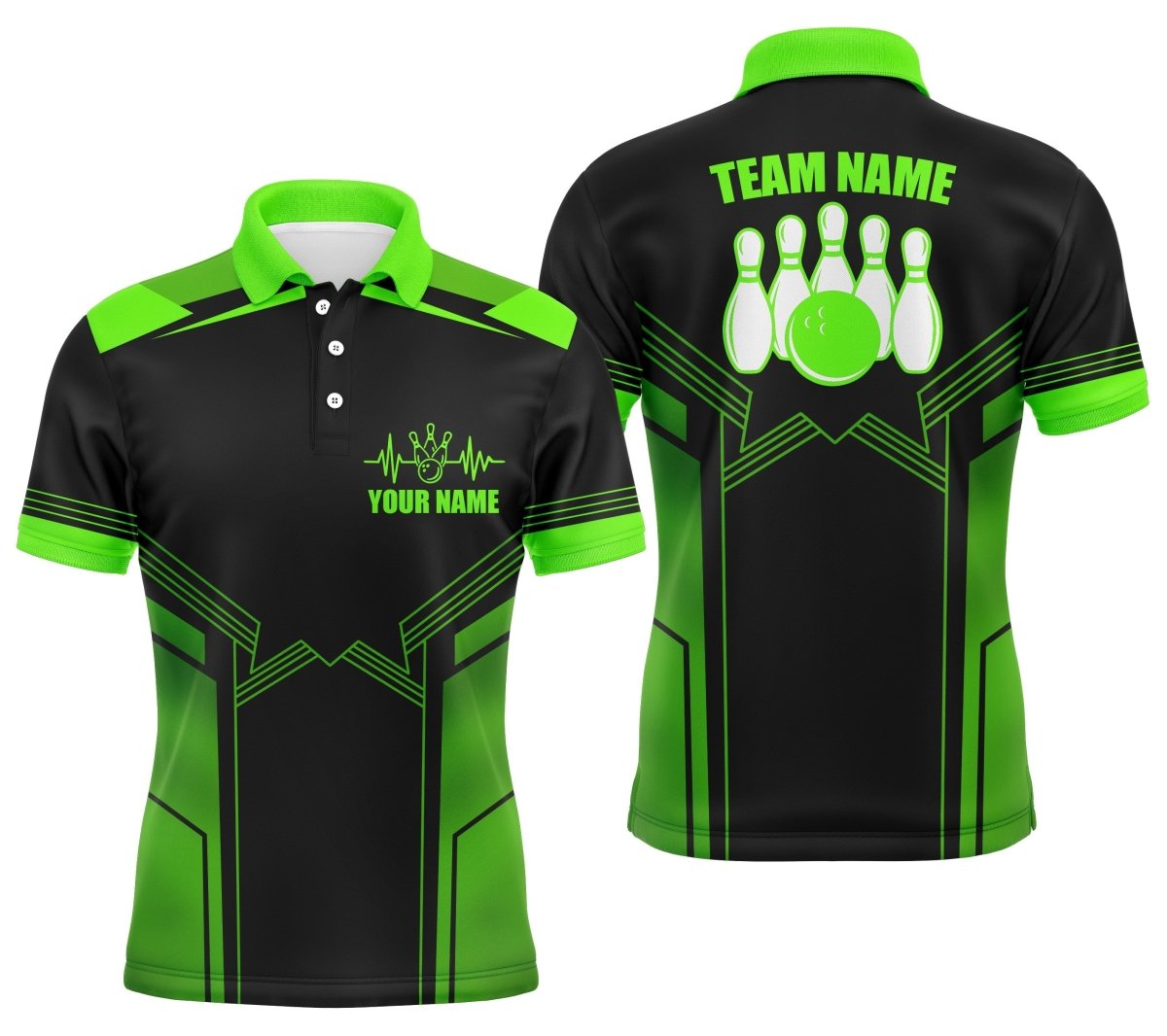 Grünes Bowling-Shirt für Herren - Personalisiertes Polo-Bowlingtrikot